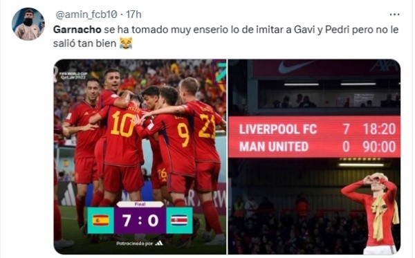 Burlas y memes: la venganza de los españoles con Garnacho tras el 7-0